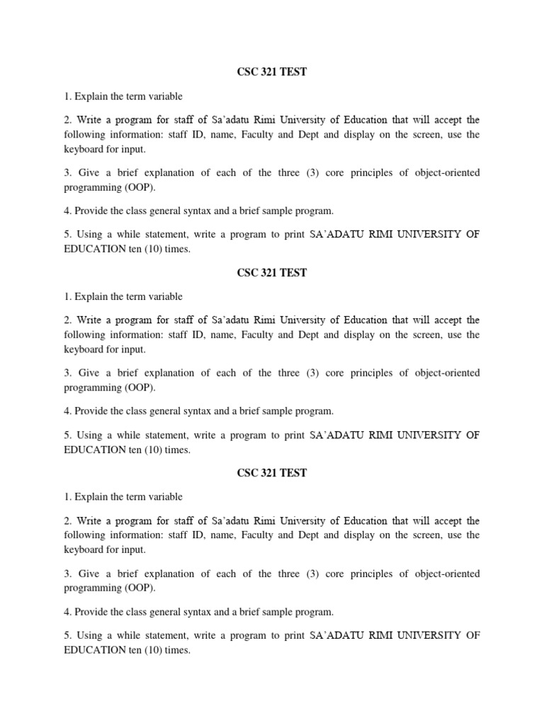 Csc 321 Test Pdf