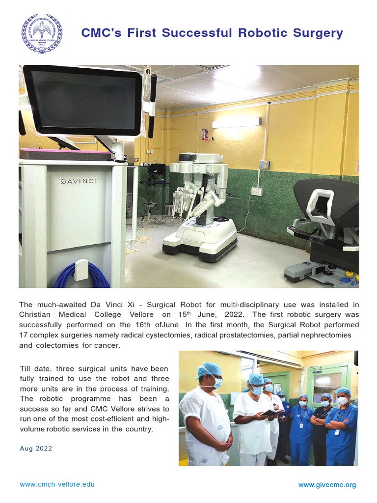 CMC's First Successful Robotic Surgery | PDF | Technology & Engineering