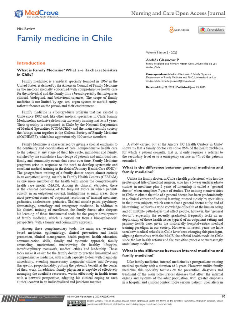 Family Medicine in Chile Articulo | PDF | Family Medicine | Medicine
