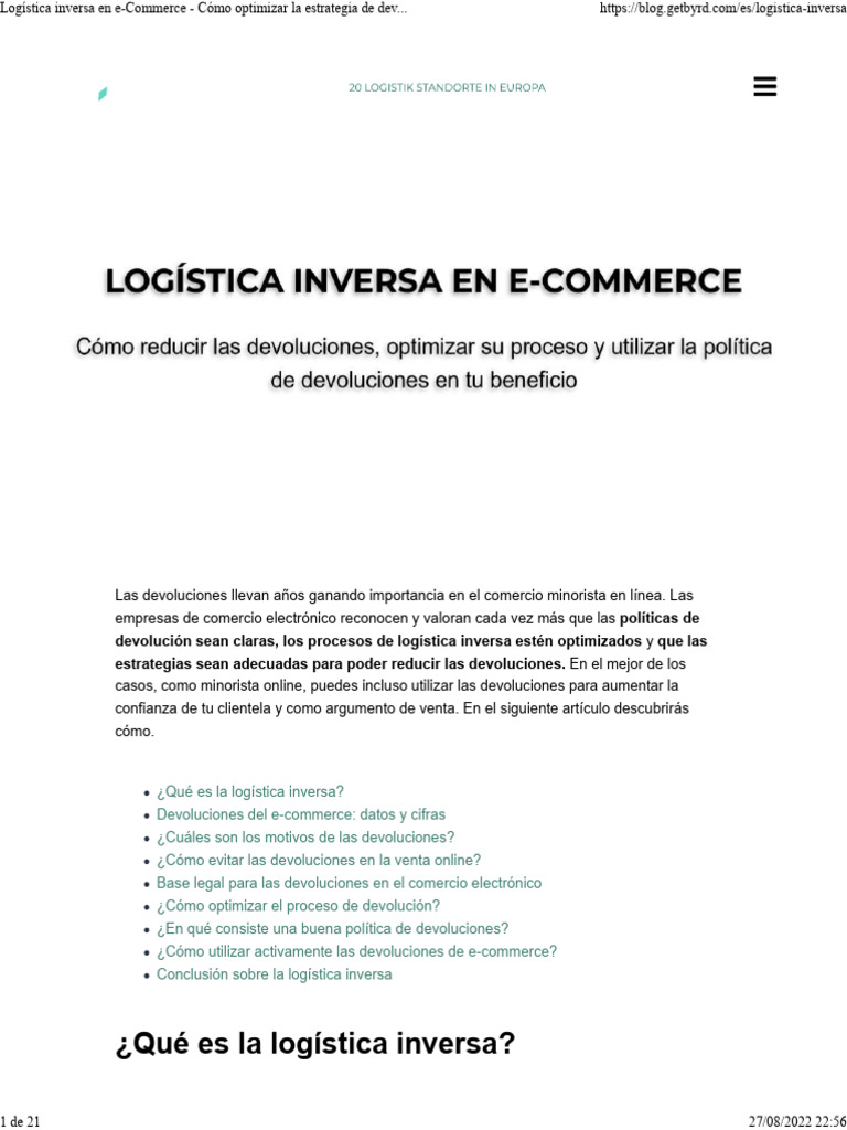 Logística Inversa en E-Commerce - Cómo Optimizar La Estrategia de Devoluciones - Byrd | PDF ...