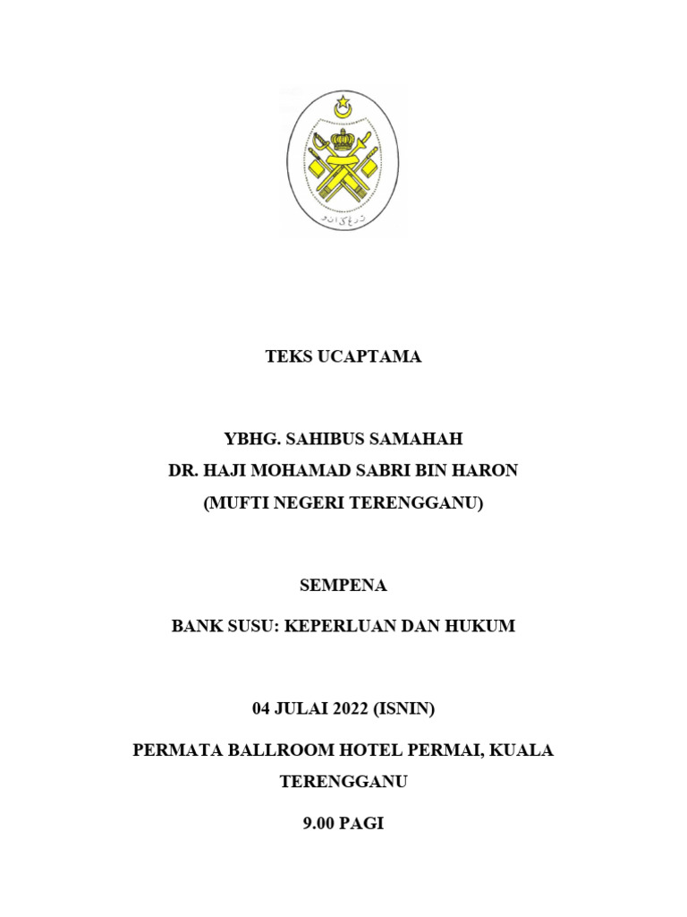 Teks Ucaptama Bank Susu | PDF