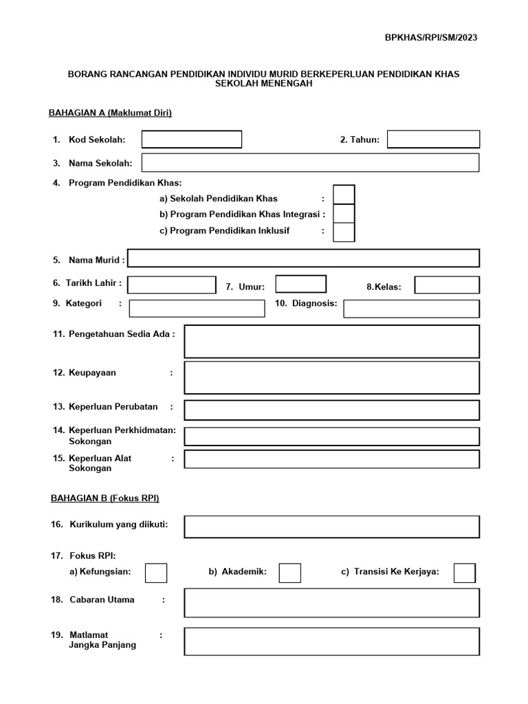 Borang RPI Sekolah Menengah | PDF