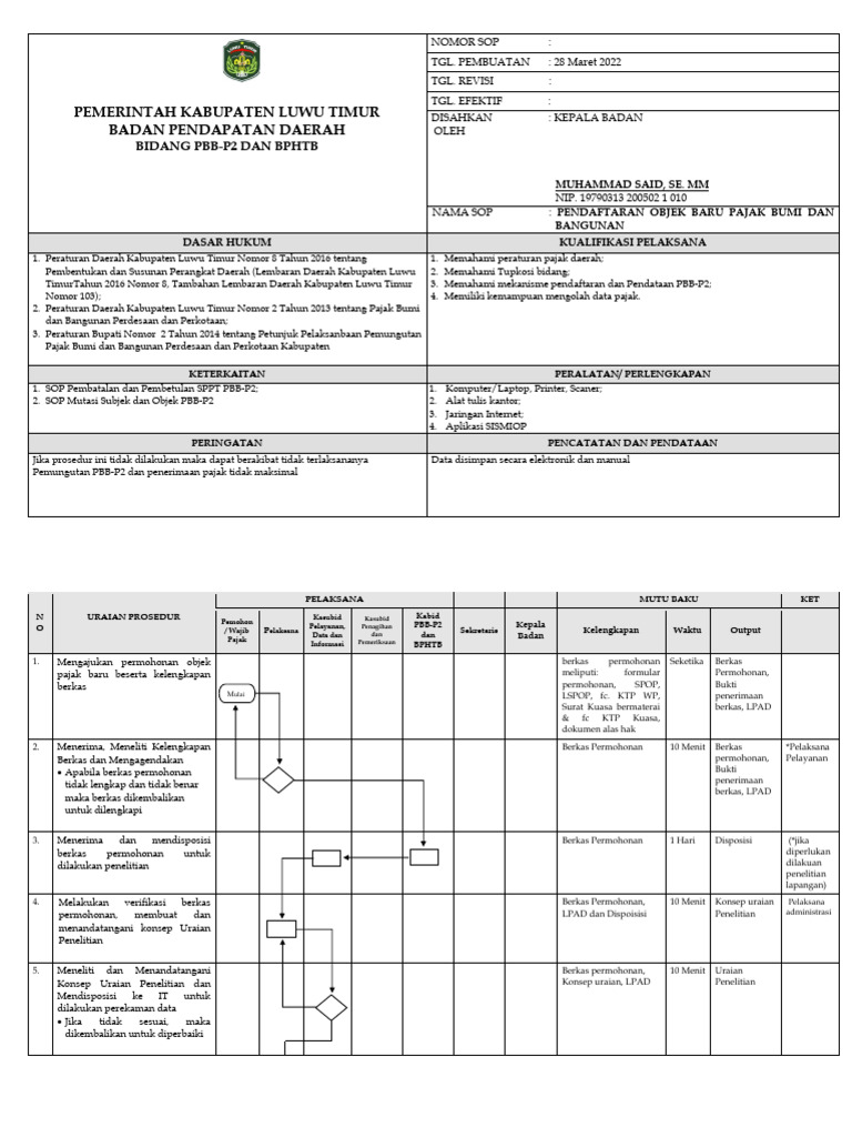SOP PENDAFTARAN OBJEK PBB BARU | PDF