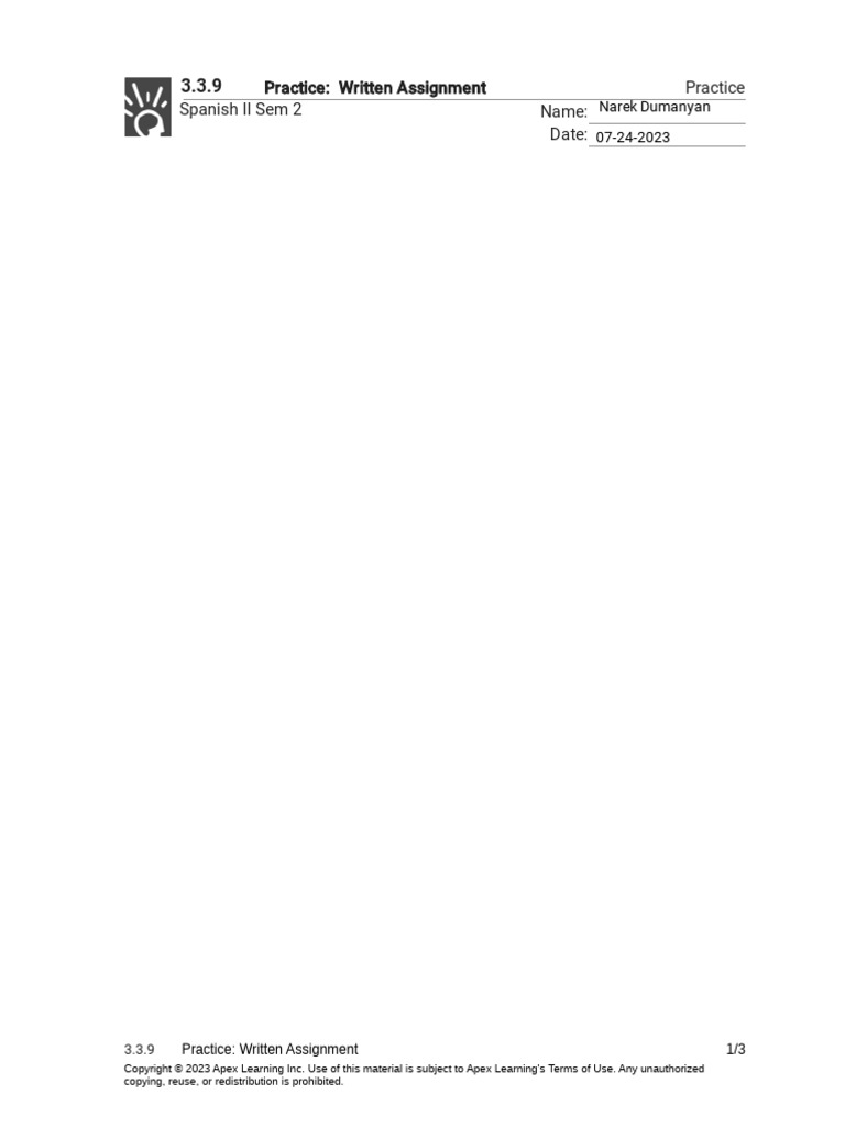 Kami Export - 3.3.9 Practice - Written Assignment (Practice) | PDF