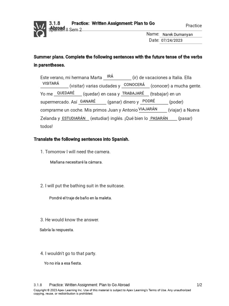 Kami Export - 3.1.8 Practice - Written Assignment - Plan To Go Abroad (Practice) | PDF
