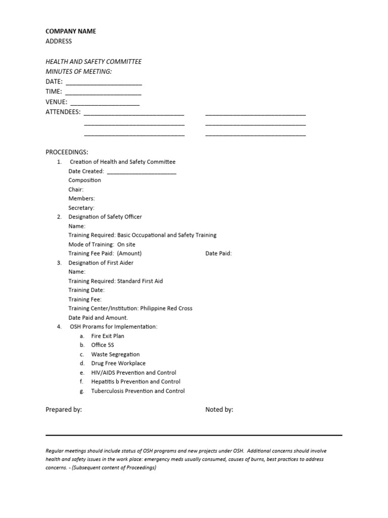 TEMPLATE OSH Minutes of Meetings Final | PDF | Finance & Money Management