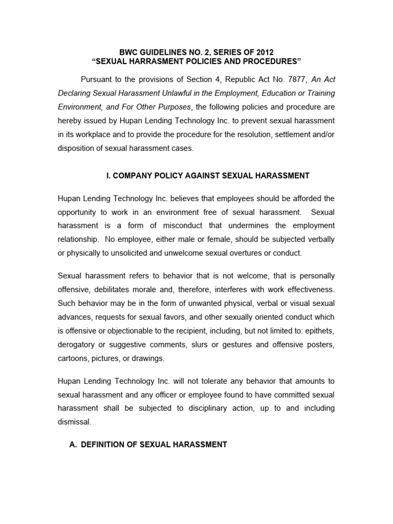 SEXUAL HARASSMENT POLICY FORM | PDF | Sexual Harassment | Human Rights