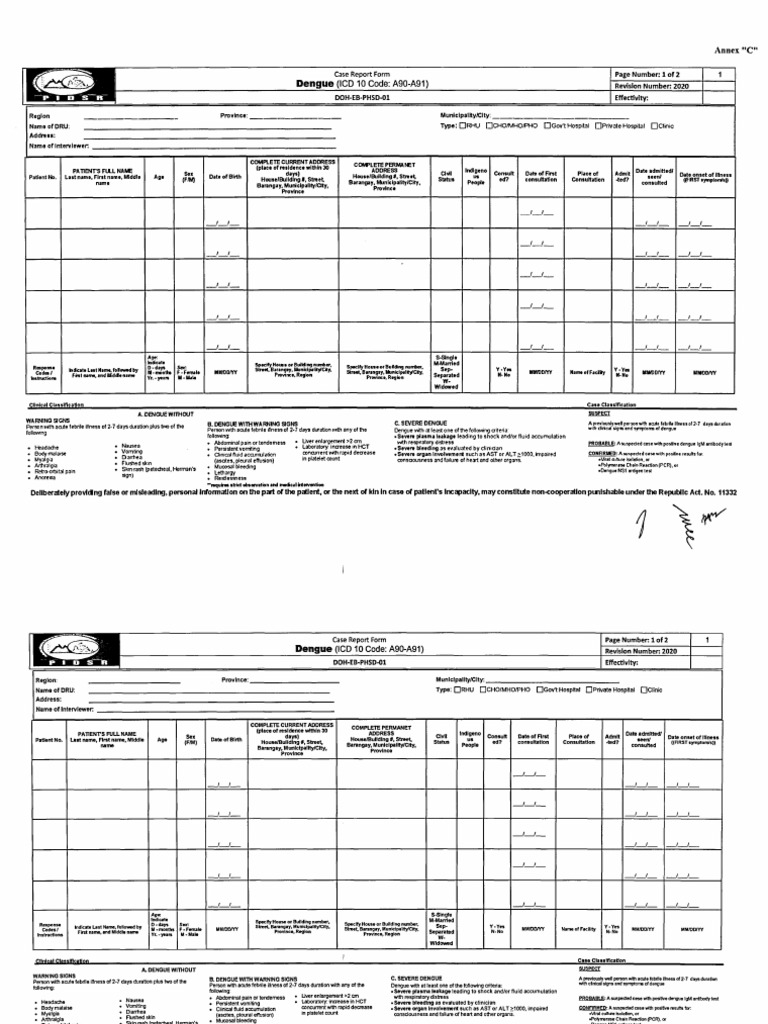 Dengue Form | PDF | Clinical Medicine | Medical Specialties