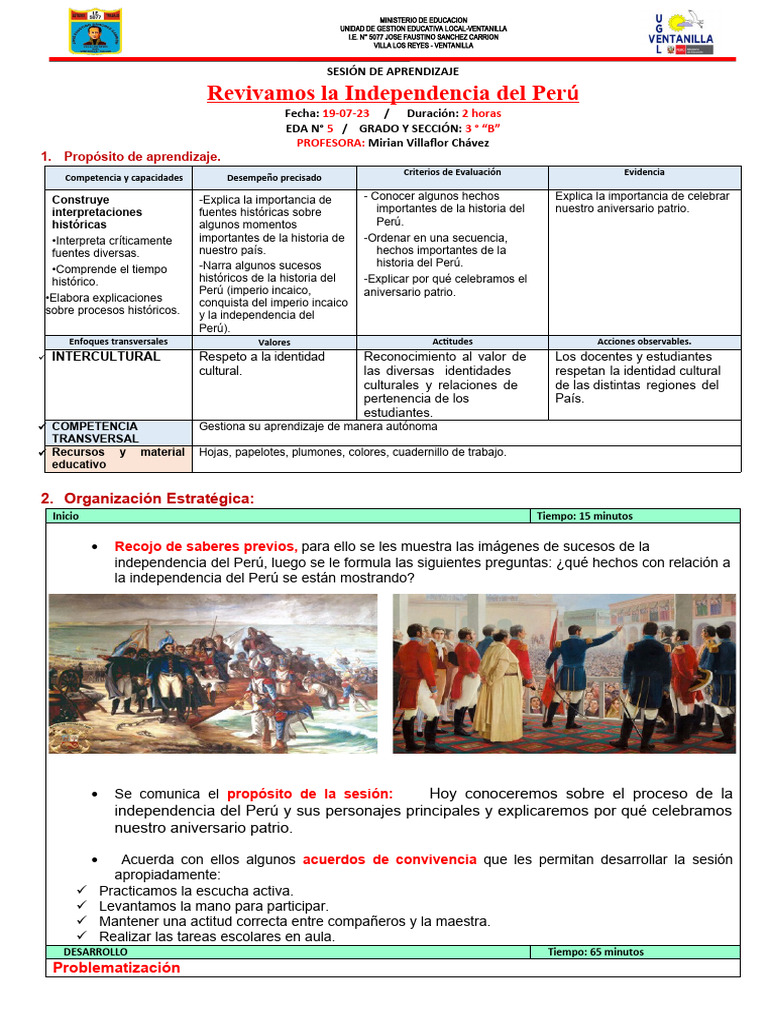 Sesión 19-07-23 PS-Revivamos La Independencia Del Perú[1] | PDF | Perú | Aprendizaje