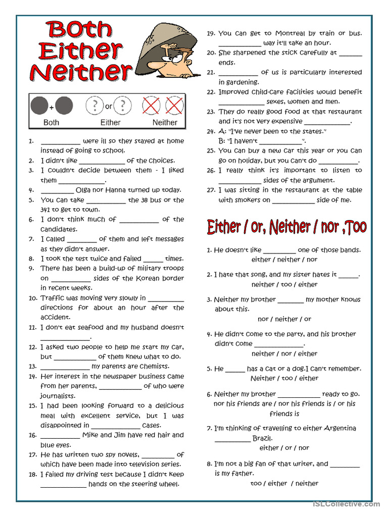 Grammar Practice: Either/Neither Usage | PDF