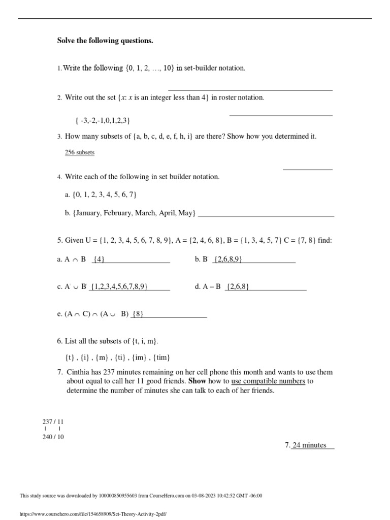 Set Theory Activity 2 PDF | PDF | Mathematics | Mathematical Concepts