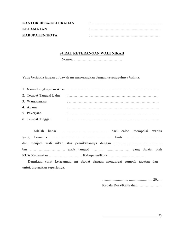 Surat Keterangan Wali Nikah | PDF