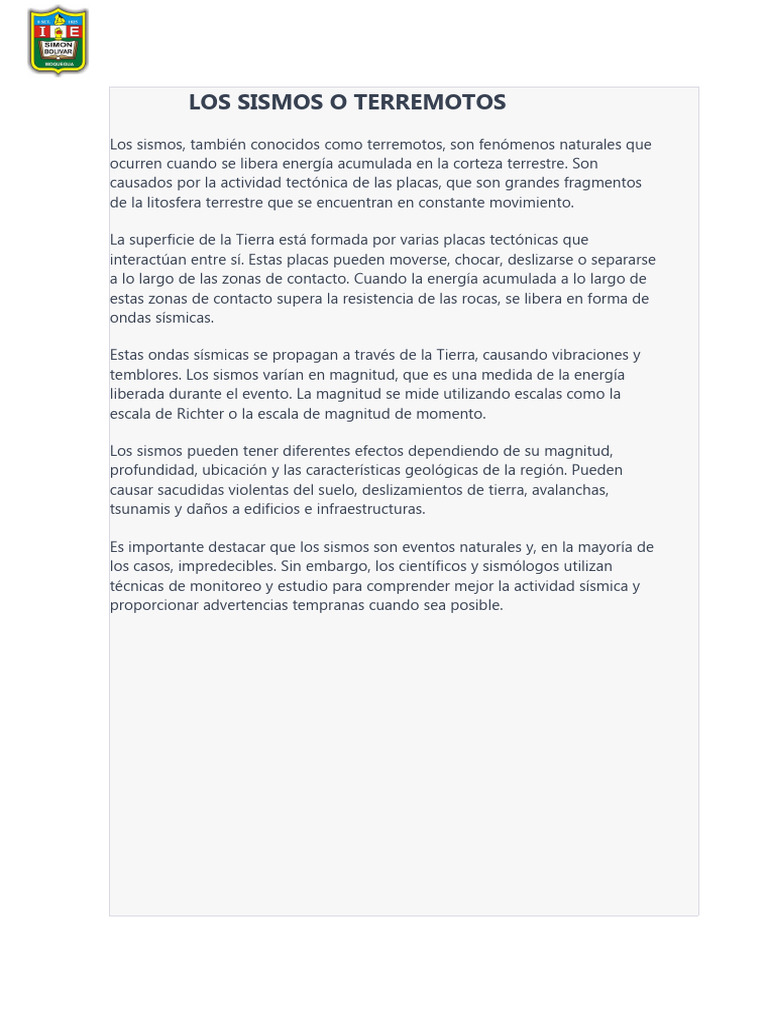 Sismos o Terremotos | PDF | Temblores | Escala de magnitud de momento