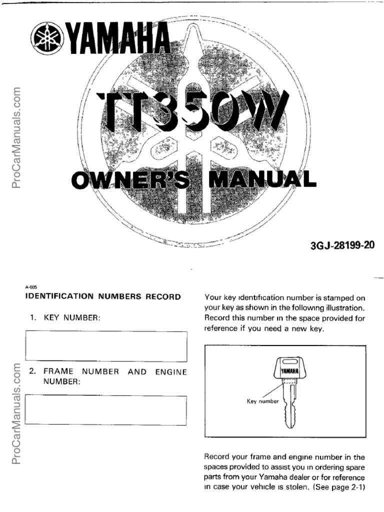 Yamaha tt350 W 1989 Owners Manual | PDF