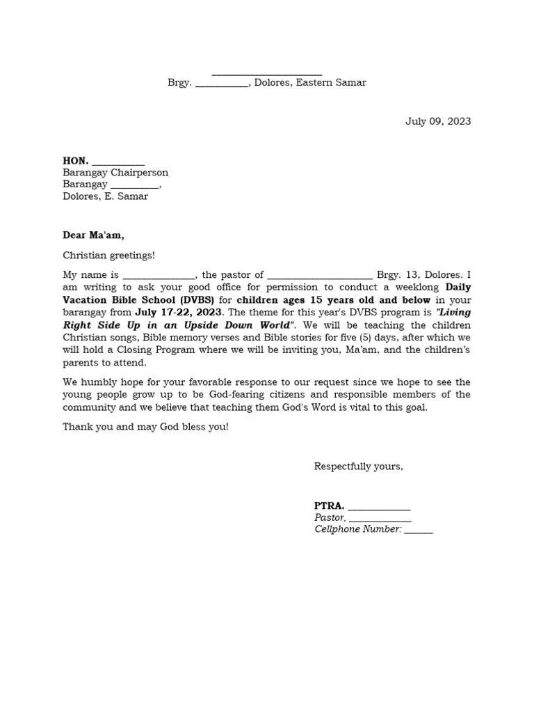 Permit Letter To Barangay Chairman | PDF