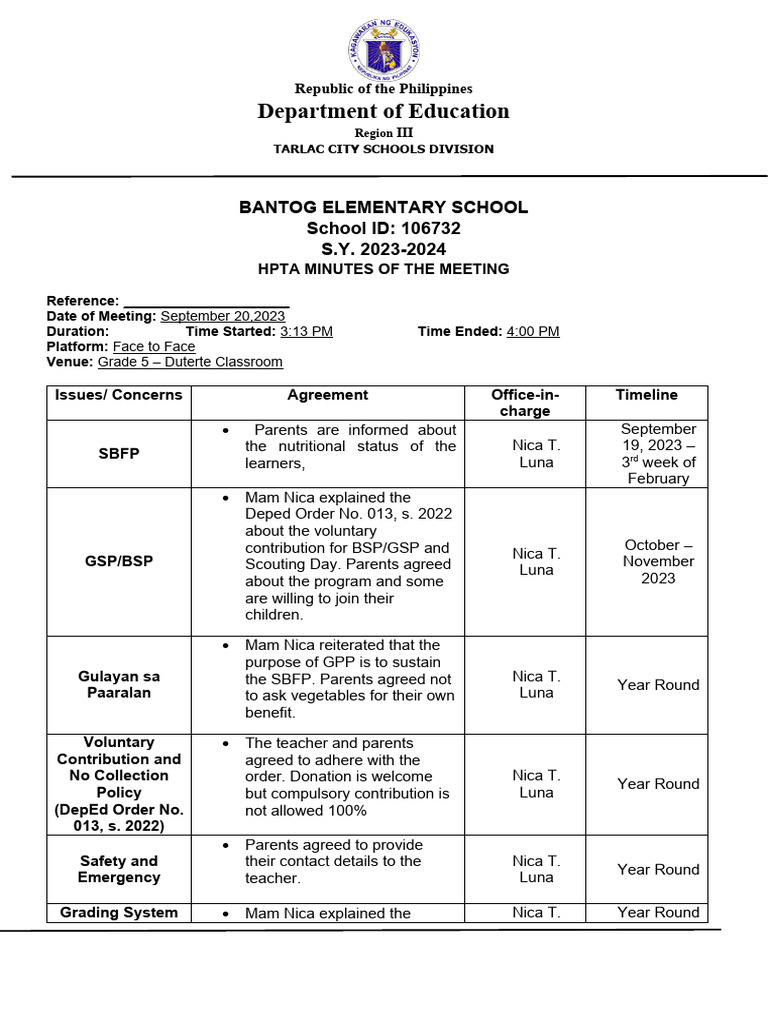 FIRST-HPTA-MEETING-2023-2024 | PDF