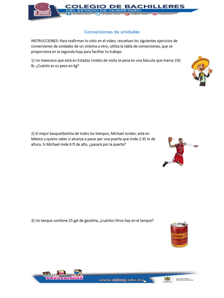 Ejercicios Conversiones de Unidades | PDF