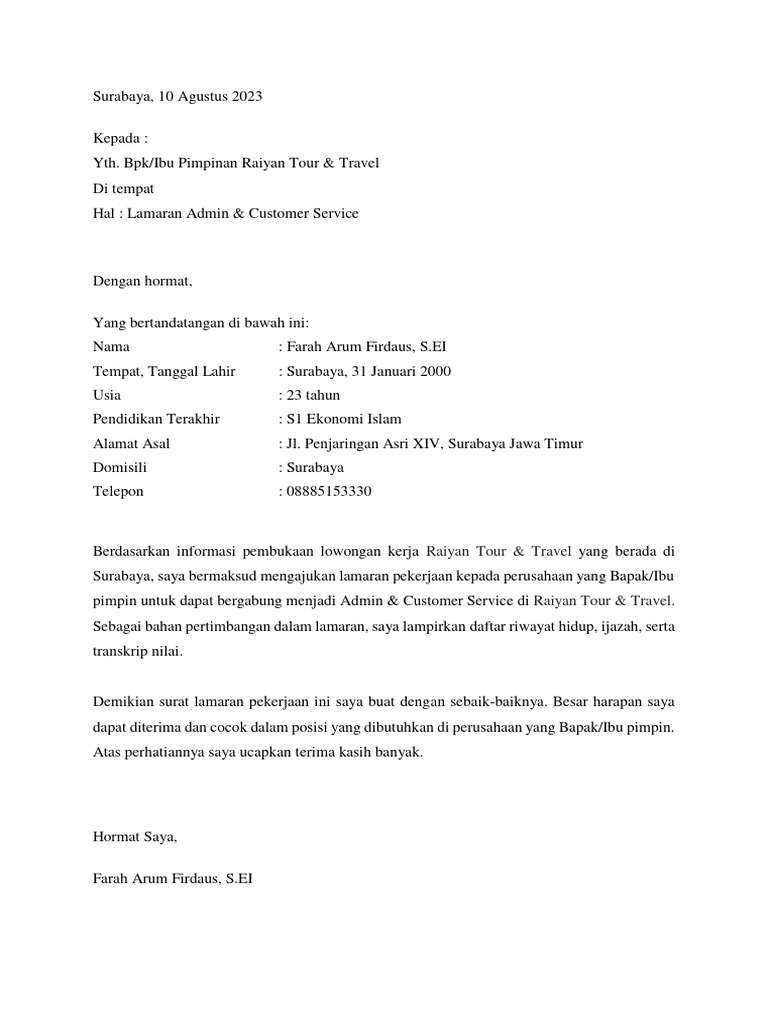 CV Farah Arum Firdaus | PDF | Karier & Perkembangan | Bisnis