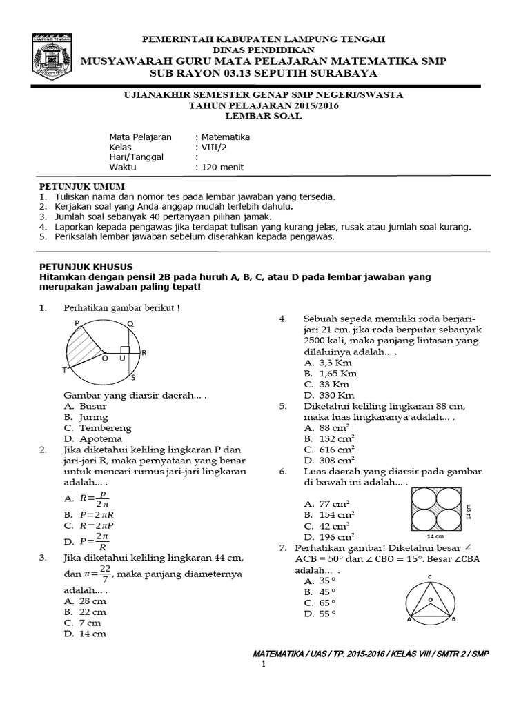 SOAL Matematika 8 SMTR 2 | PDF