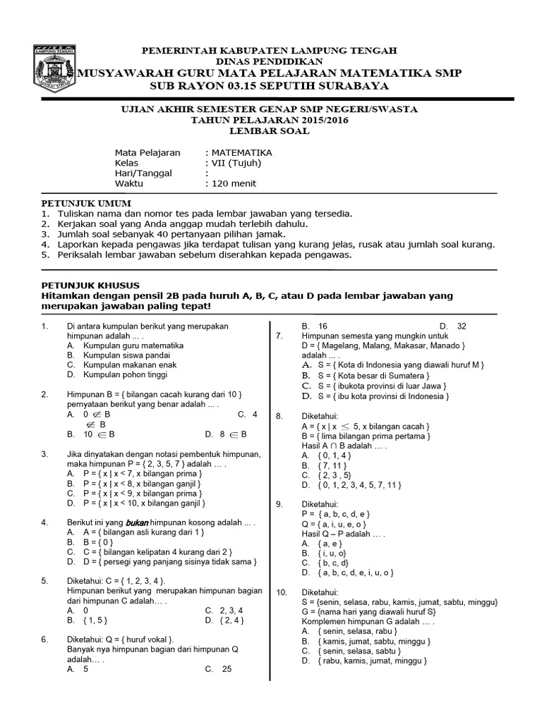 SOAL Matematika 7 SMTR 2 | PDF