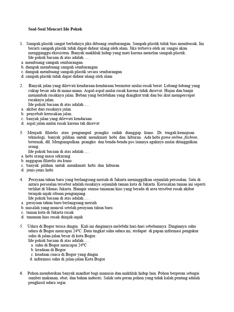 Soal Mencari Ide Pokok Dan Penjelasannya | PDF