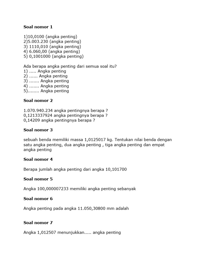Soal Aturan Angka Penting | PDF | Metode & Bahan Ajar | Seni