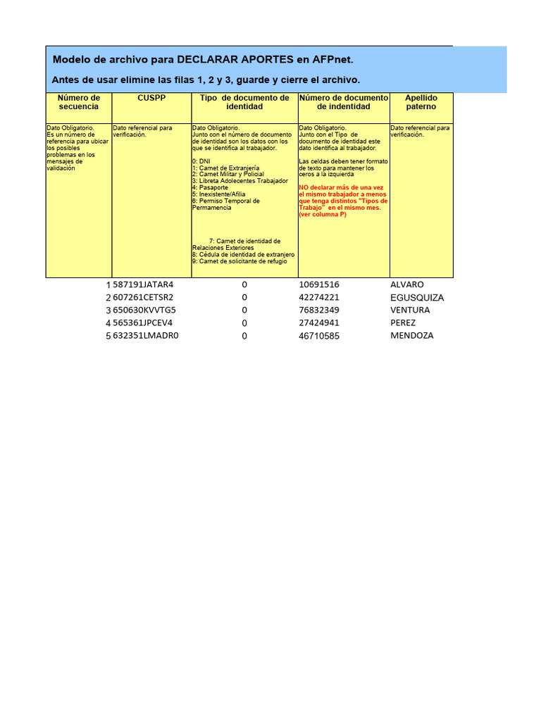 Planilla Nuevo Formato Ejemplo | PDF