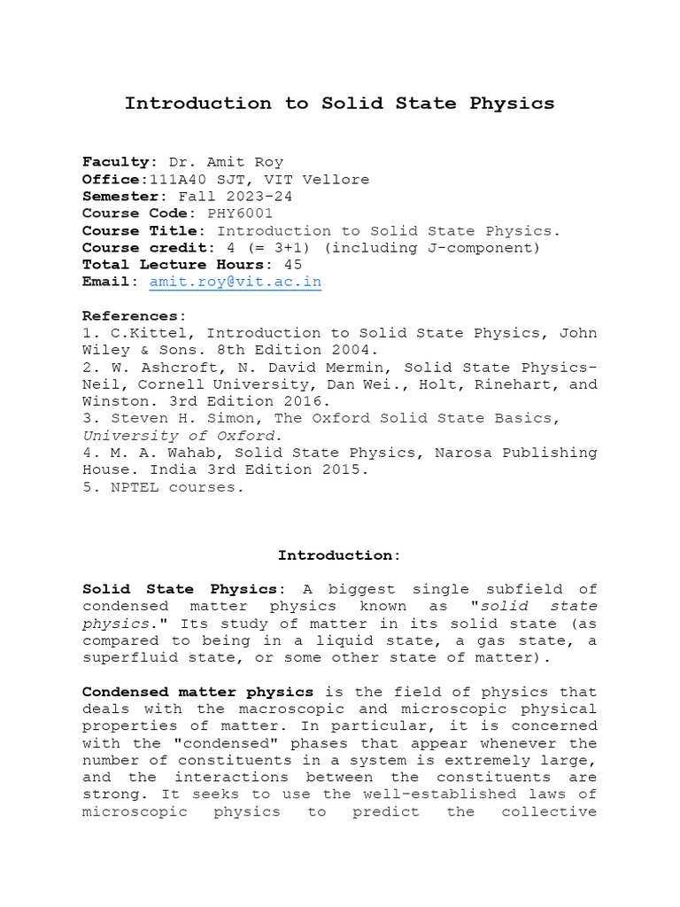 Introduction To Solid State Physics | PDF | Physics | Condensed Matter ...