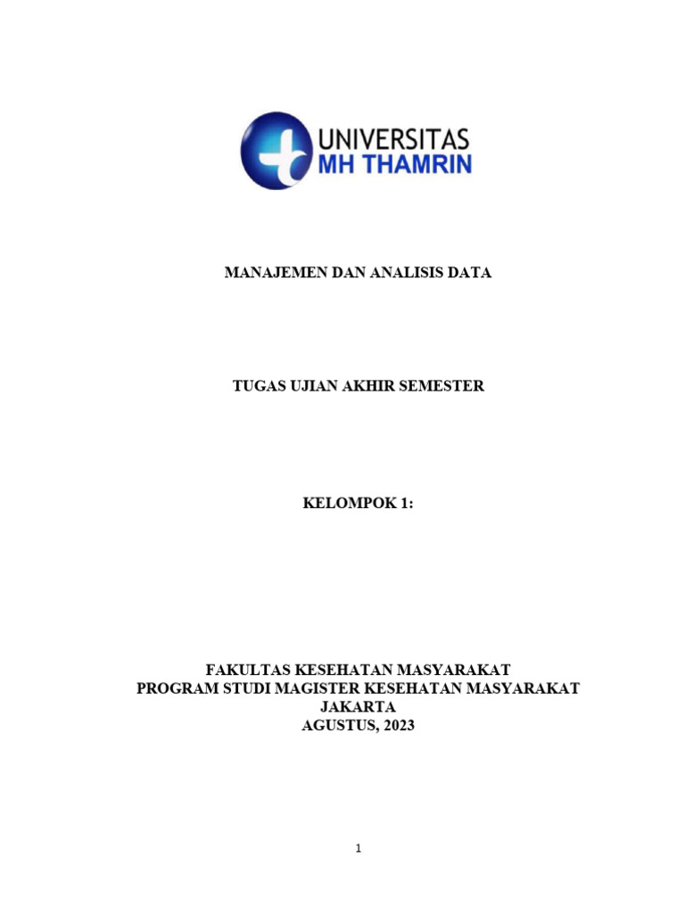 Manajemen Dan Analisis Data - UAS - S2 Kesmas - Kelompok 1 | PDF