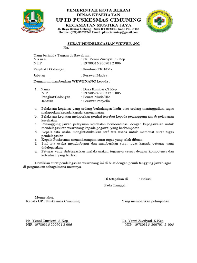 Contoh Surat Pendelegasian Wewenang | PDF