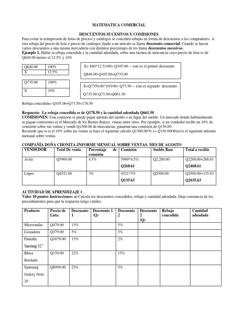 Matematica Comercial | PDF | Interés | Precios