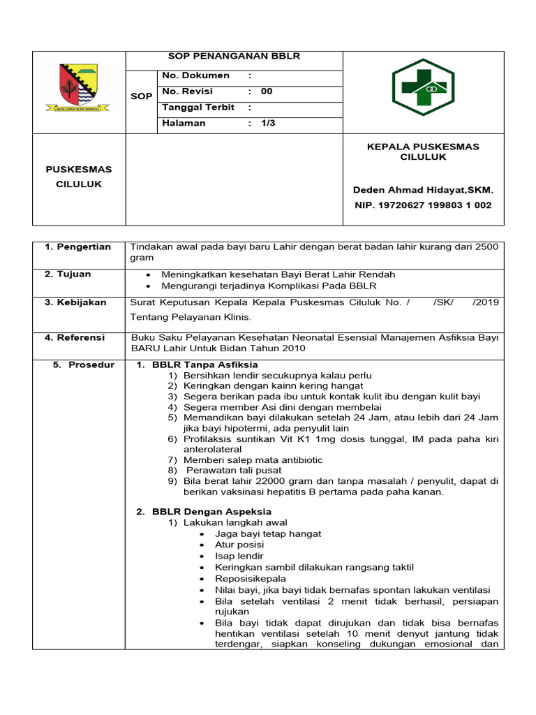 Sop Penanganan BBLR | PDF