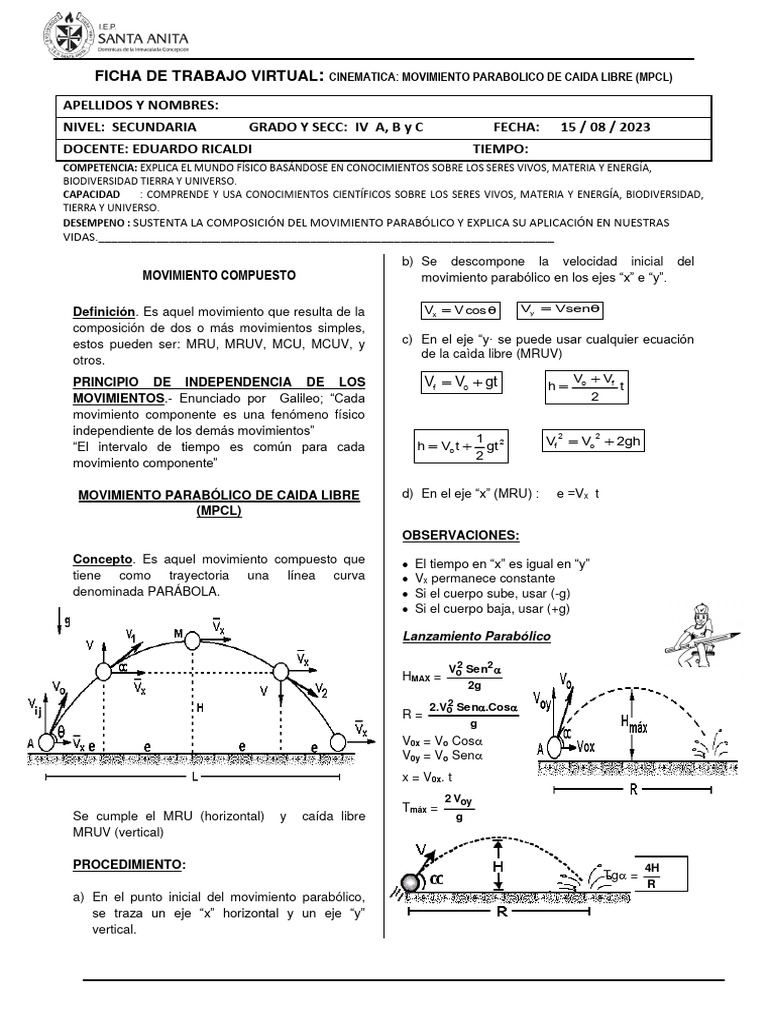 16 Ava Ficha Virtual 4to Sec (Cinematica - MPCL) | PDF