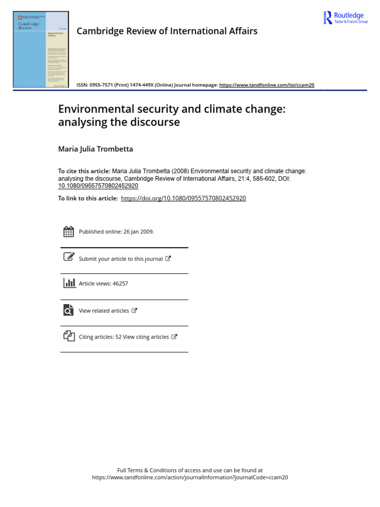 Environmental Security and Climate Change Analysing The Discourse | PDF ...