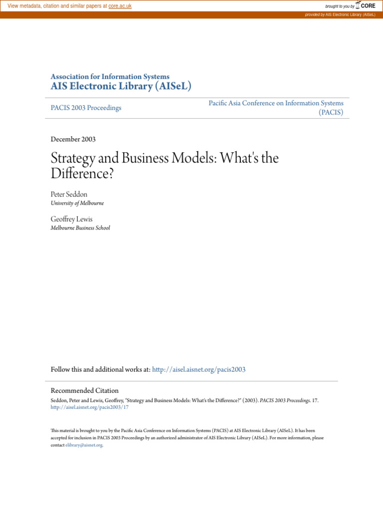 Strategy and Business Models-What's The Difference? | PDF