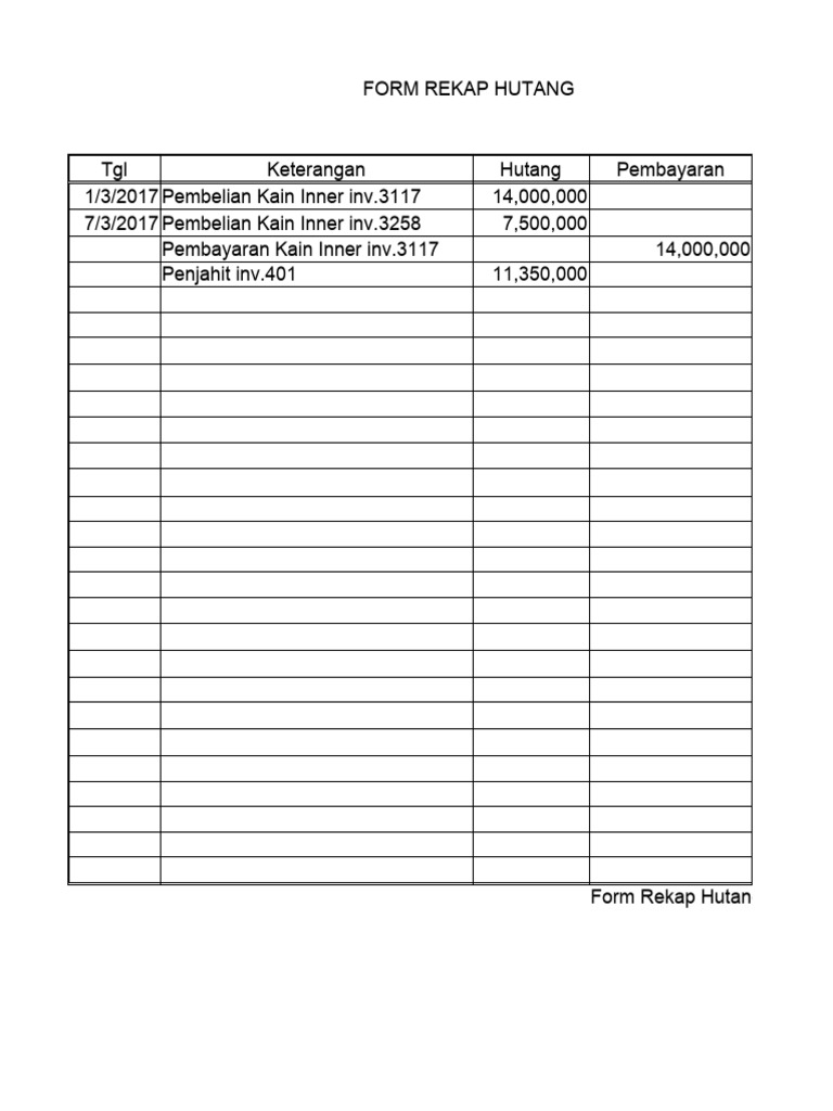 Form Rekap Hutang | PDF | Pengelolaan Keuangan & Uang