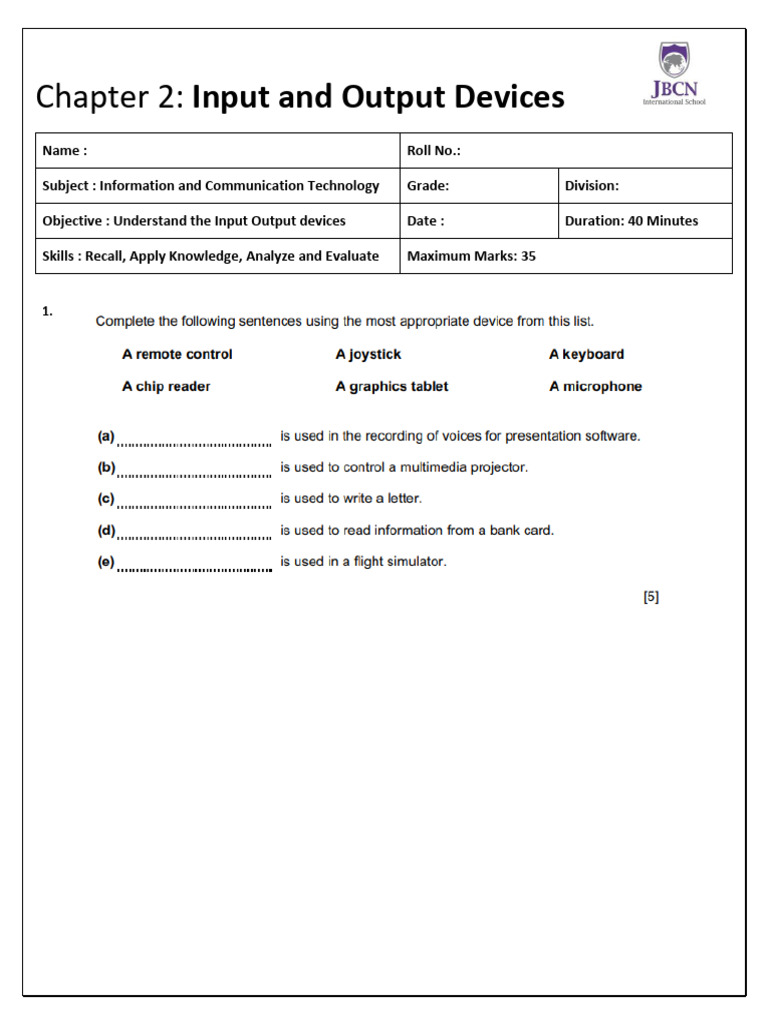 Input and Output Devices Guide | PDF
