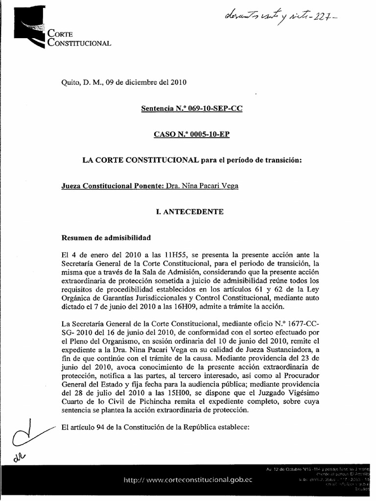 CCE Sentencia 069-10-SEP-CC Estándares Motivación | PDF | Sentencia ...