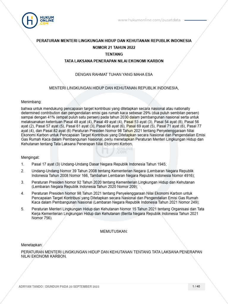 Permen LHK 21 2022 | PDF