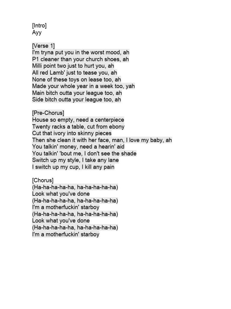 The Weeknd Starboy | PDF | Song Structure | Songs Written