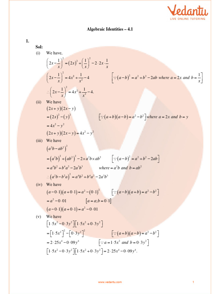 Class 9 Chapter 4 Algebraic Identities | PDF | Mathematics