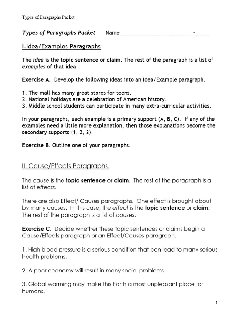 Types of Paragraphs Packet | PDF | Language Arts & Discipline