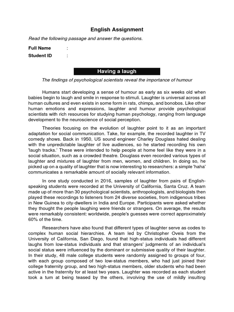 English Assignment Final 1.2 | PDF | Humour | Laughter