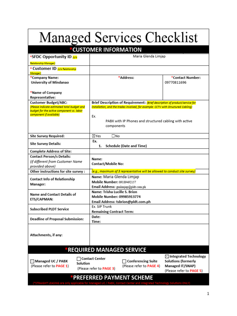 Managed Services Checklist - University of Mindanao | PDF | Voicemail ...