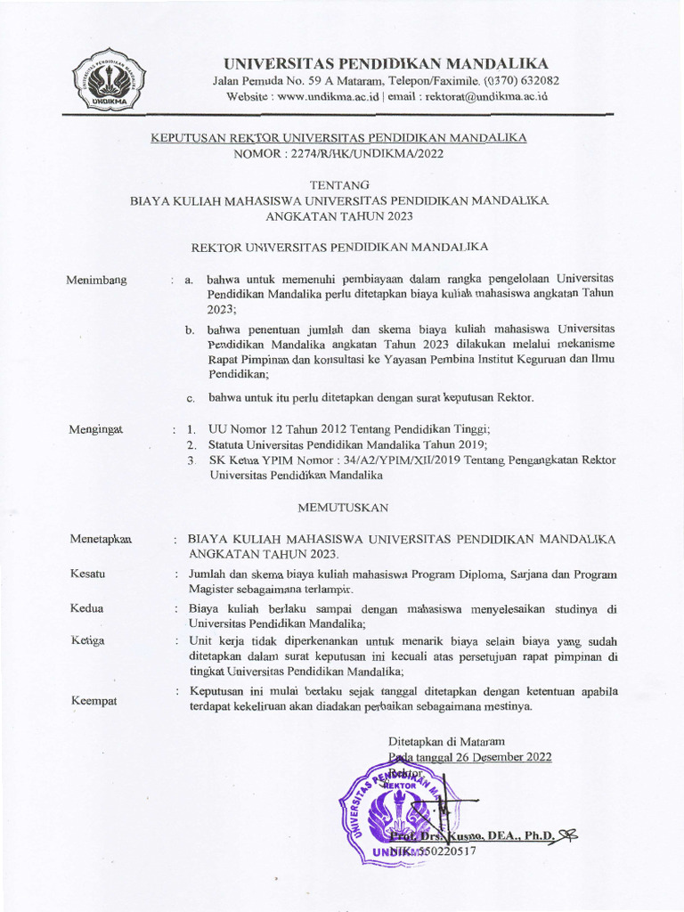 Biaya Kuliah Tahun 2023 - Stempel Basah | PDF