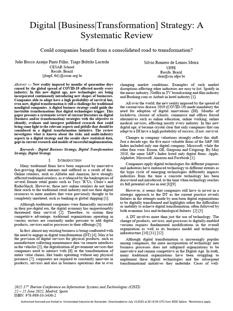 Digital BusinessTransformation Strategy A Systematic Review Could ...