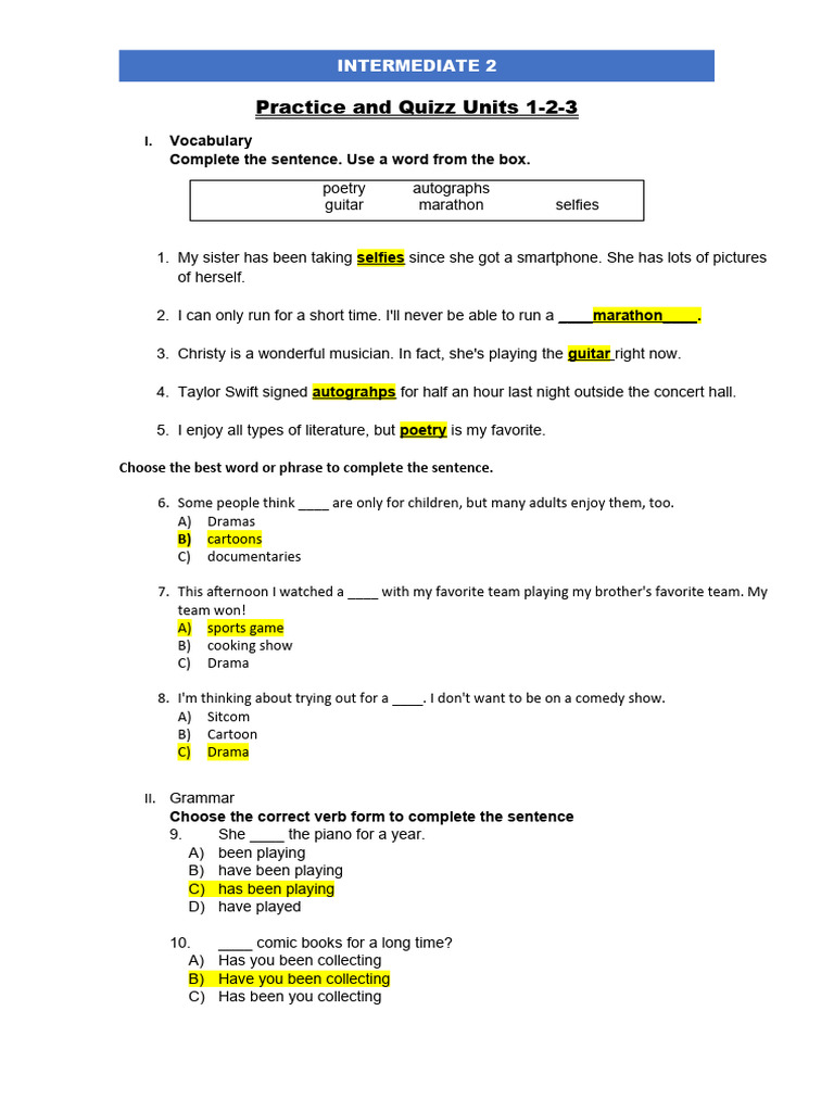 Practice Unit 1 - 2 - 3 Quizz | PDF