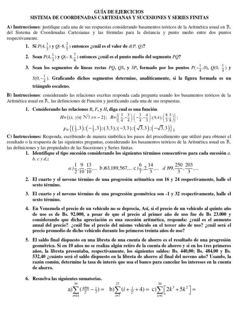 Ejercicios Sucesiones y Series Finitas | PDF | Secuencia | Geometría