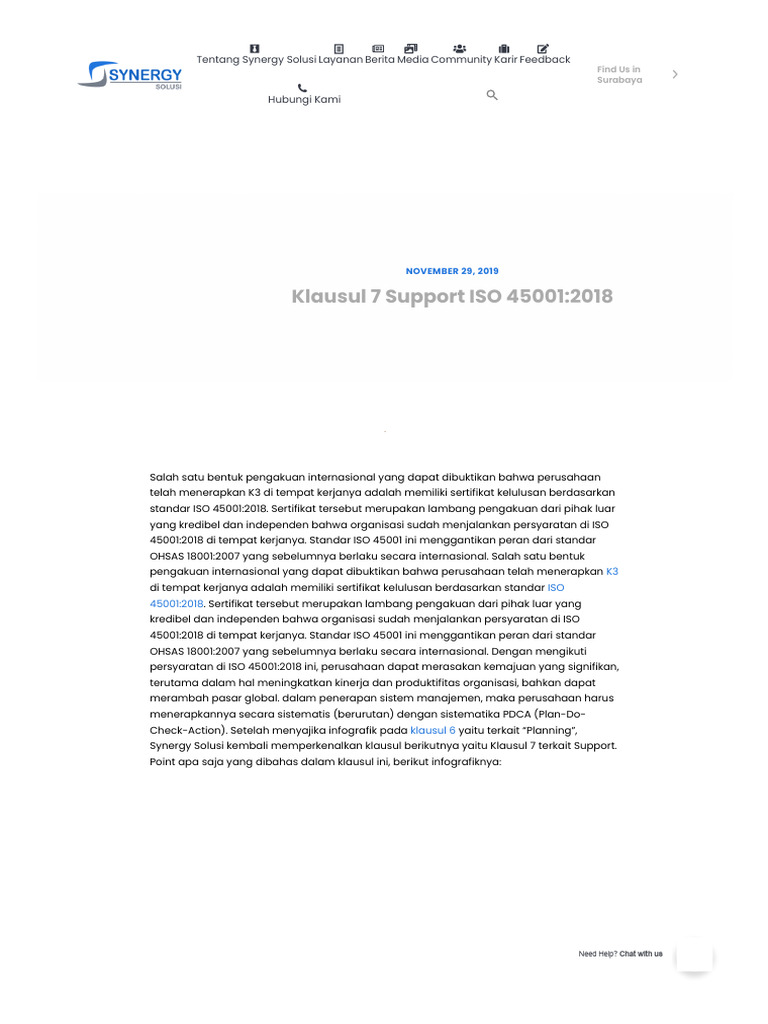 Klausul 7 Support ISO 45001 - 2018 - Synergy Solusi Indonesia | PDF