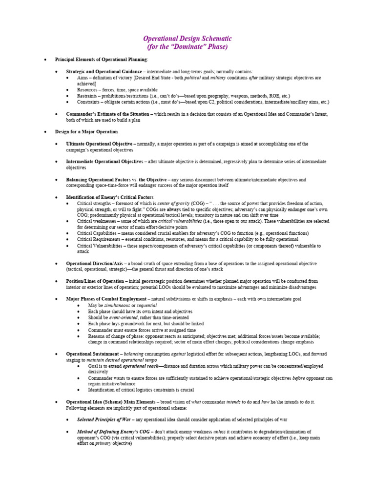 Operational Design Schematic April 2008 | PDF | Maneuver Warfare ...